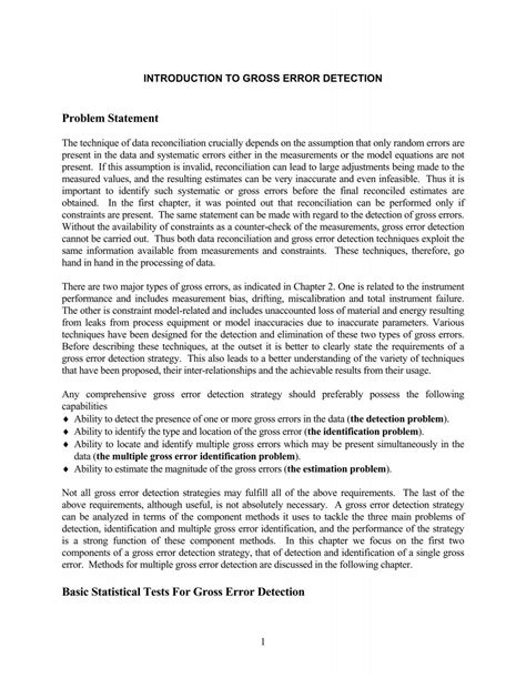 Problem Statement Basic Statistical Tests For Gross Error Detection