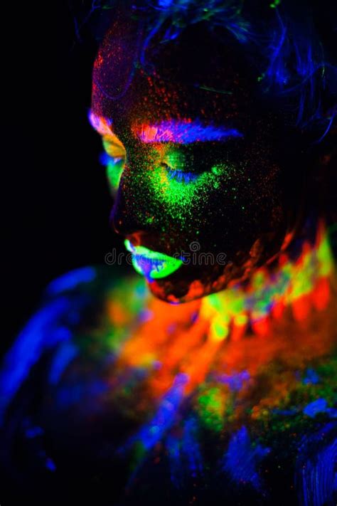 Beautiful Extraterrestrial Model Woman In Neon Light It Is Portrait Of