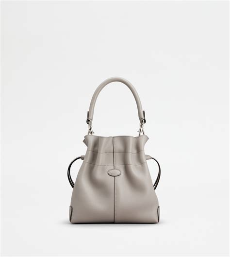 Woman Grey Tods Di Bag Bucket Bag In Leather Mini With Drawstring