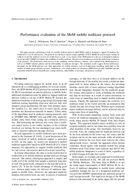 pdf performance evaluation of the mom mobile multicast protocol
