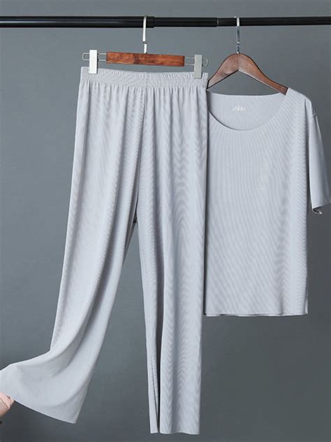 Crew Neck Casual Plain Two Piece Set Noracora