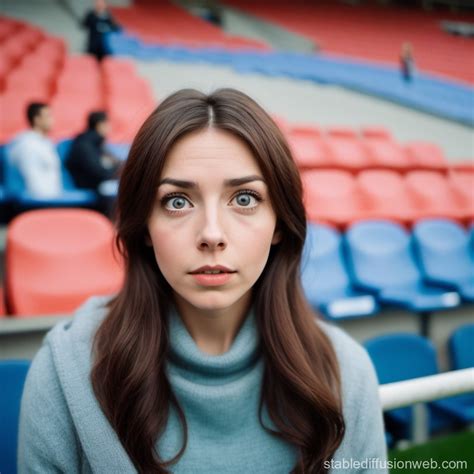 Womans Shocked Expression At Stadium Stable Diffusion Online