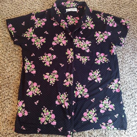 Emily Stacy Floral Print Collared Pajama Set Size Lar Gem