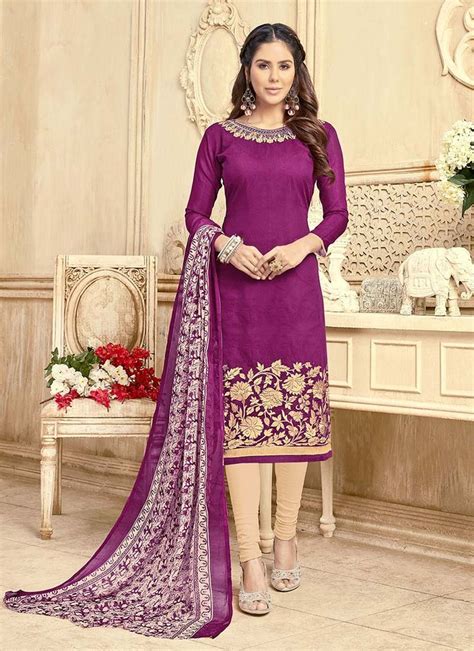 Buy Purple Embroidered Churidar Suit Online Sku Code Slsvnd25919