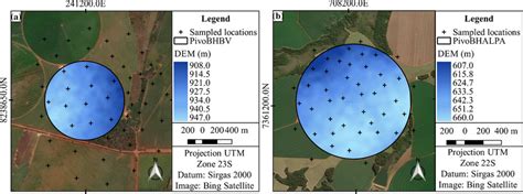 location of center pivots used in simulations and sampled locations a
