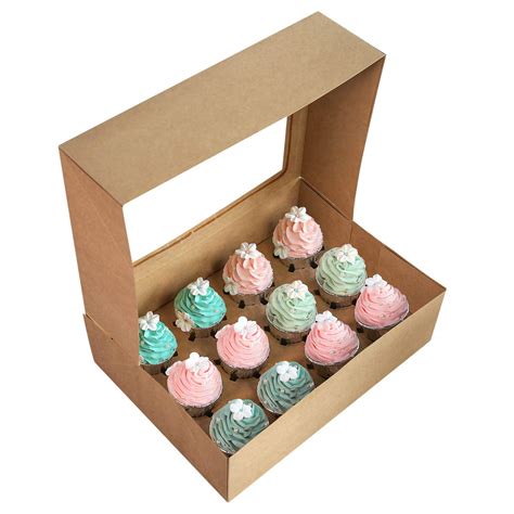 ONE MORE 15 Pack Brown Cupcake Boxes 12 Holders Cake Carrier Food Grade