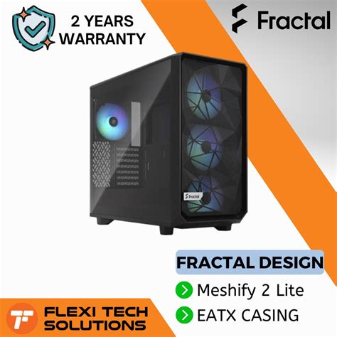 Fractal Design Meshify 2 Lite Rgb Black Tg Light Tint Pc Desktop E Atx Casing Flexi Tech