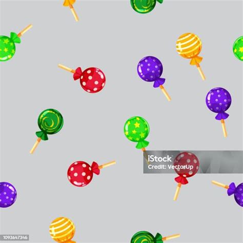 원활한 패턴 색된 사탕 롤리팝 스틱에 카라멜 대 한 포장 직물 배경 배너 포스터 벡터 삽화 귀여운 장식 스타일 만화 절연 0명에 대한 스톡 벡터 아트 및 기타 이미지