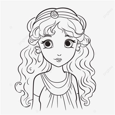 Girl With Long Curly Hair Is Coloring Page Outline Sketch Drawing