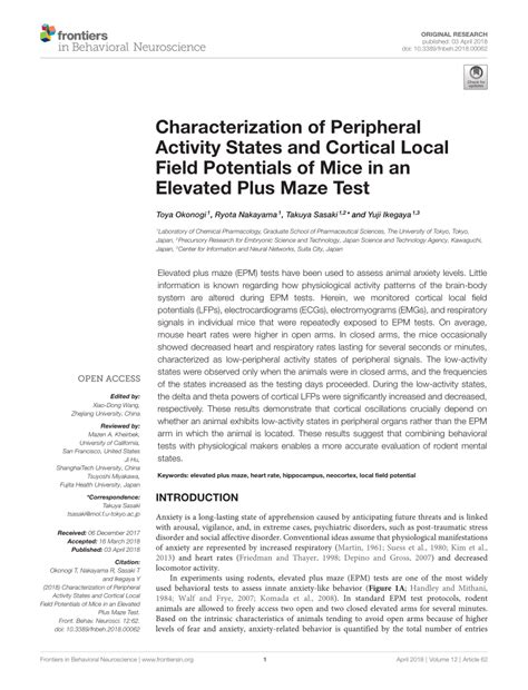 Pdf Characterization Of Peripheral Activity States And Cortical Local Field Potentials Of Mice