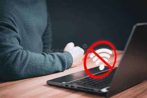 User Man Using A Computer Laptop To Connect To Wifi But Wifi Not Connected Or Password Is