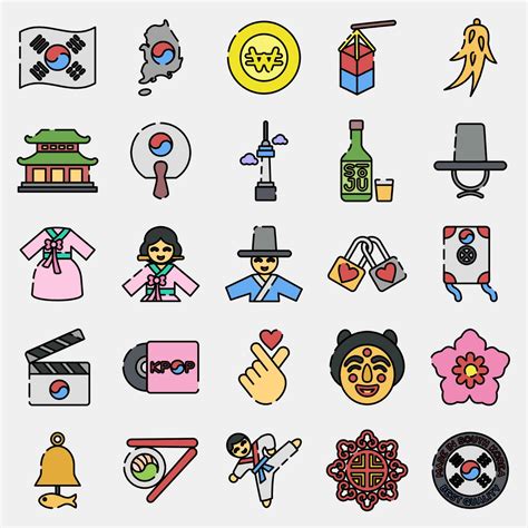 Icon Set Of South Korea South Korea Elements Icons In Filled Line Style Good For Prints