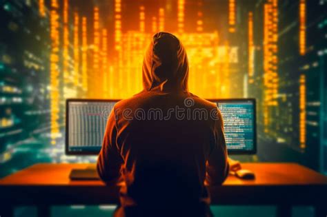 Back View Of Anonymous Hacker With A Hoodieai Generated Stock