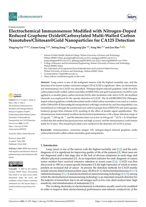 Pdf Electrochemical Immunosensor Modified With Nitrogen Doped Reduced Graphene Oxide