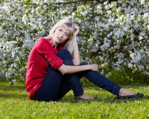 Beautiful Blonde Outdoors Stock Image Image Of Jeans 19882713