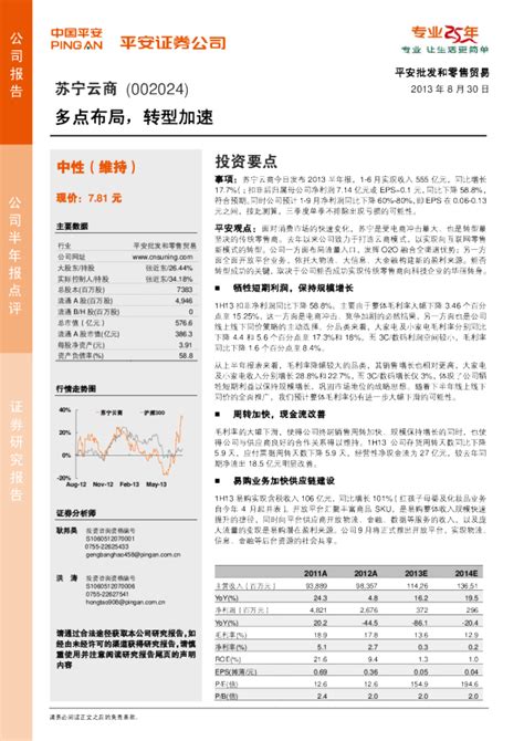 苏宁云商002024：多点布局，转型加速