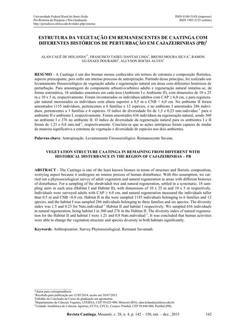 Pdf Vegetation Structure Caatinga In Remaining From Different With