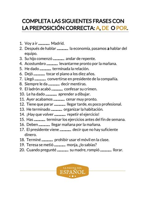 Completa Con La Preposición Correcta A De O Por Ejercicios Para