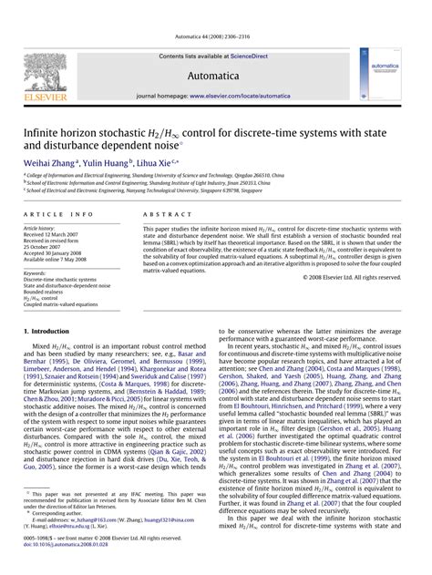 Pdf Stochastic H2h∞ Control For Discrete Time Systems With