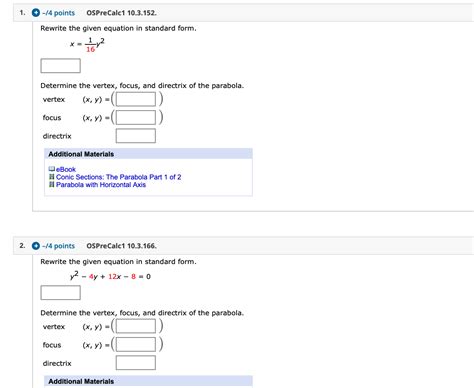 Solved 5 1 Points OSPreCalc1 8 6 405 Parameterize Chegg
