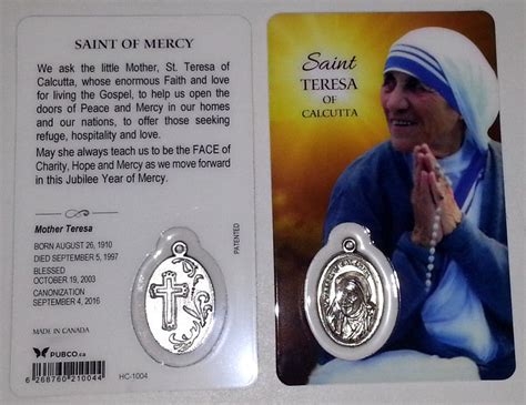 St Mother Teresa Of Calcutta Prayer Card With Medal Discount