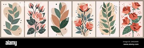 Abstract Rose Flower Posters Vector Art Set Stock Vector Image And Art