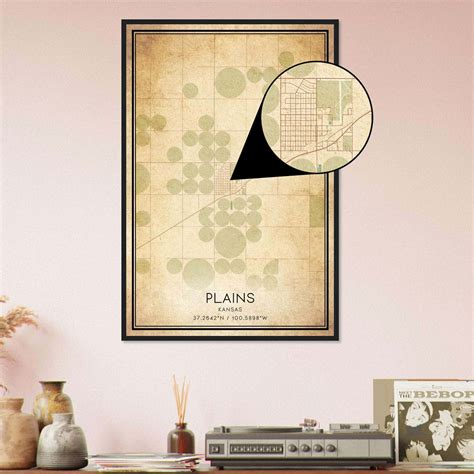 Vintage Plains Kansas Map Poster Plains Ks City Road Wall Art Print Custom Maps And Posters