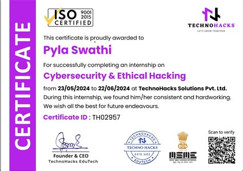 Pyla Swathi On Linkedin Hello All Here Is My Certificate On Completion Of Internship In Cyber