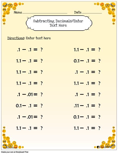 Storyboard That Free Decimals Worksheets