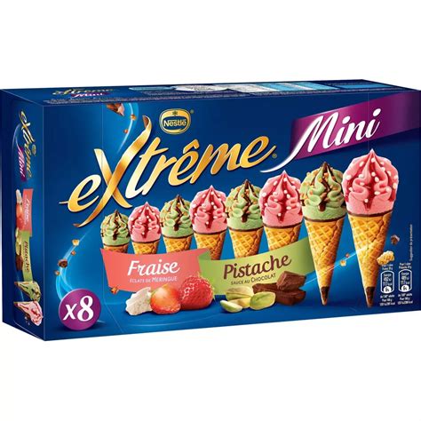 Extreme Mini Cône Glacé Fraise Et Pistache 8 Pièces 312g Pas Cher
