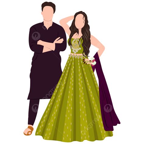 Indian Wedding Couple Outfits Standing Wearing Sherwa