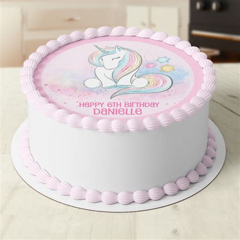 Rainbow Unicorn Pre Cut Round Edible Cake Topper Deezee Designs