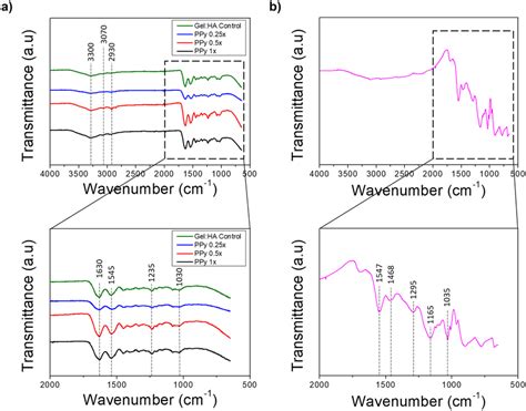 A Ftir Spectra Of Gelhappy Nps Scaffolds B Ftir Spectra Of Ppy Nps