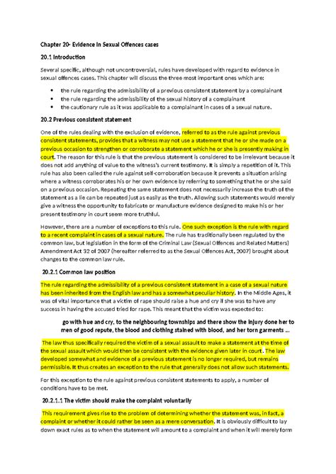 Chapter 20 Admissibility Of Evidence In Sexual Offences Cases Studocu