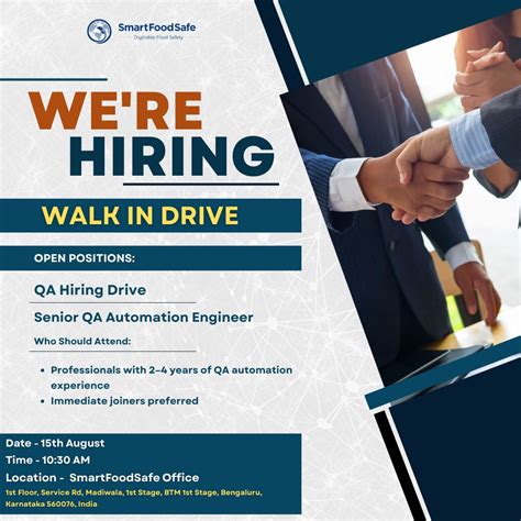 Hiring Qaengineer Walkininterview Softwaretesting Techjobs Joinourteam Smart Food