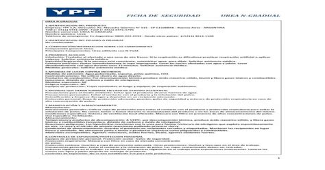 Ficha De Seguridad Urea N Gradual · La Urea Y El Nitrato De