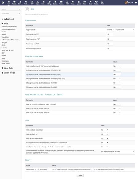 Setup PDF Dolibarr ERP CRM Wiki