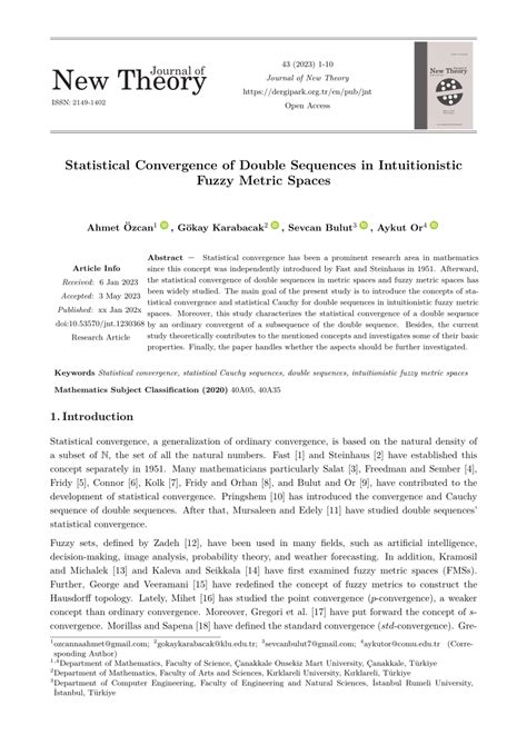 PDF Statistical Convergence Of Double Sequences In Intuitionistic