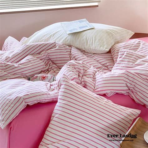 Candy Stripe Washed Cotton Bedding Bundle Ruffle Bedding Sets Cotton Bedding Blue Bedding Sets