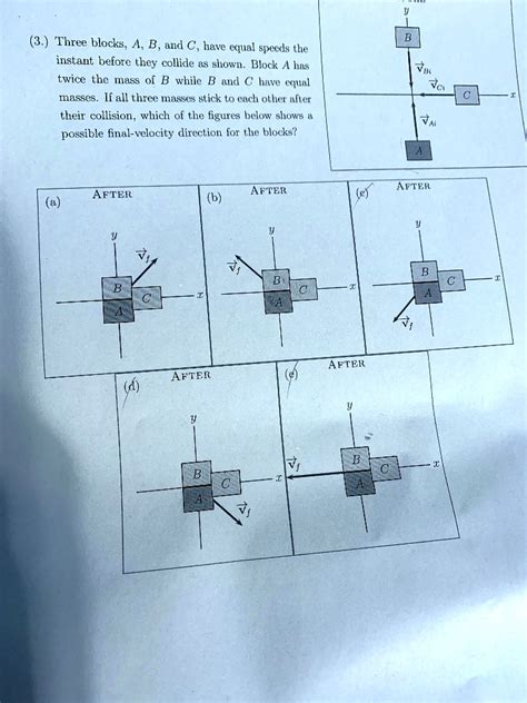 Three Blocks B And C Have Equal Speeds The Instant Beforc They Collide As Shown Block Hias