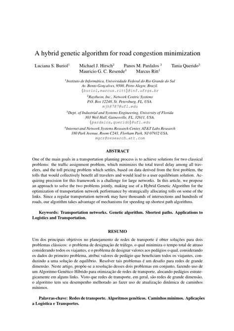 Pdf A Hybrid Genetic Algorithm For Road Congestion Minimization