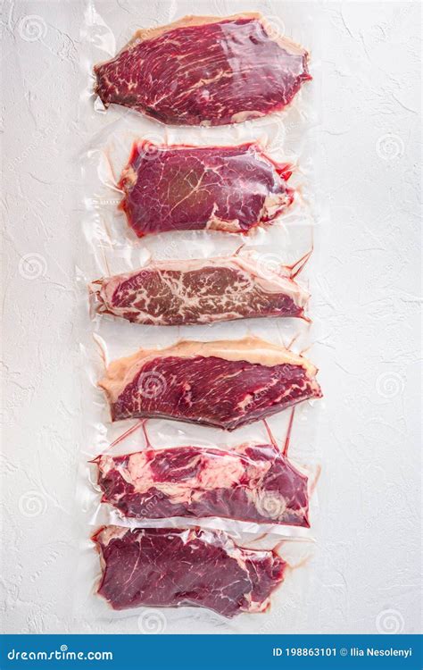 Set Of Vacuum Packed Organic Raw Beef Alternative Cuts Top Blade Rump