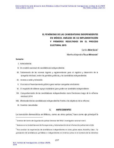 Pdf El Fenómeno De Las Candidaturas Independientes En México