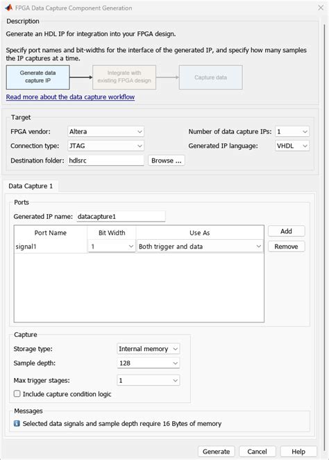 Fpga Data Capture Component Generator Configure And Generate Fpga