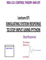 RDA LECTURE Pdf RDA CONTROL THEORY AND IOT Lecture SIMULATING SYSTEM RESPONSE