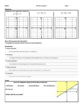 Guided Notes Lesson Part Graphing Linear Functions Inequalities