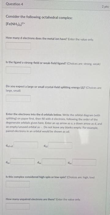 Solved Question 2 2 Pts Consider The Following Octahedral