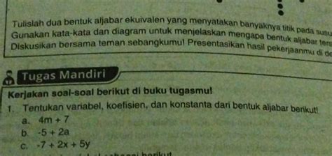 1 Tentukan Variabel Koefisien Dan Konstanta Dari Bentuk Aljabar Berikut
