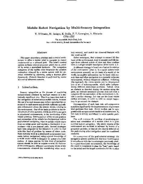 pdf mobile robot navigation by multi sensory integration