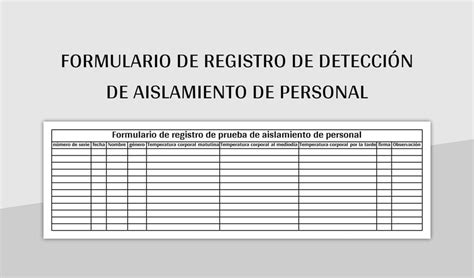 Plantilla de Formato Excel Formulario De Registro De Detección De Aislamiento De Personal y Hoja